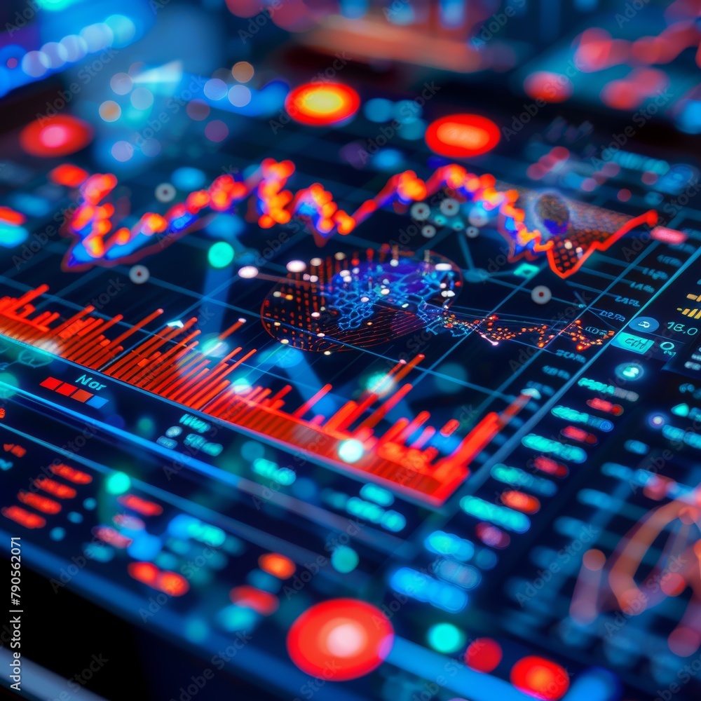 A computer screen shows a graph with red and blue lines. The graph is ...