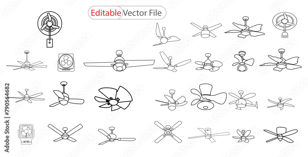 Set Ceiling Fan Outline Icon Ceiling Fan Line Art Style Design Isolated On White Background