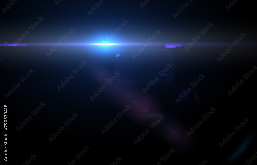 Lens flare glow light effect on black. image of rays blue light effects ...