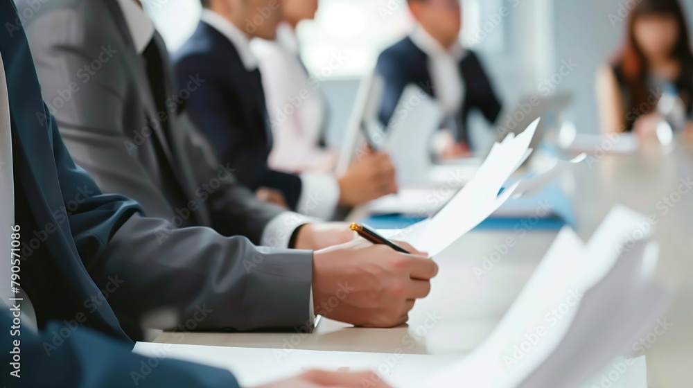 Hands of Job Seeker Clutching Resume, Soft Focus on Office Background ...