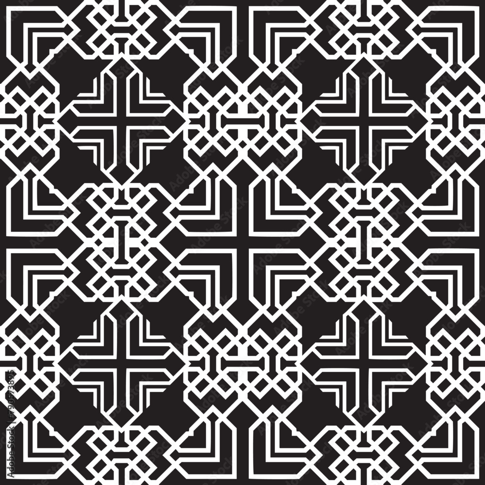 Vector damask seamless retro pattern background polygon geometry cross ...