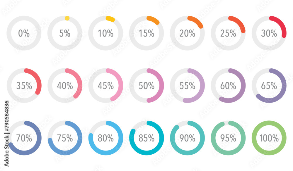 Colourful gradient infographic pie charts set, segment of circle icons ...
