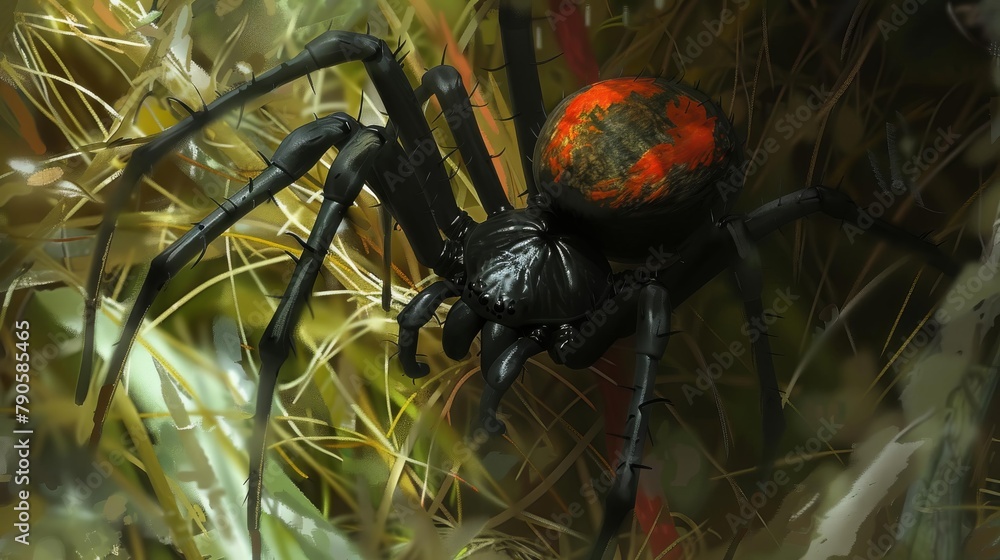 Captures a spider as it emerges from the shadows of underbrush, the ...
