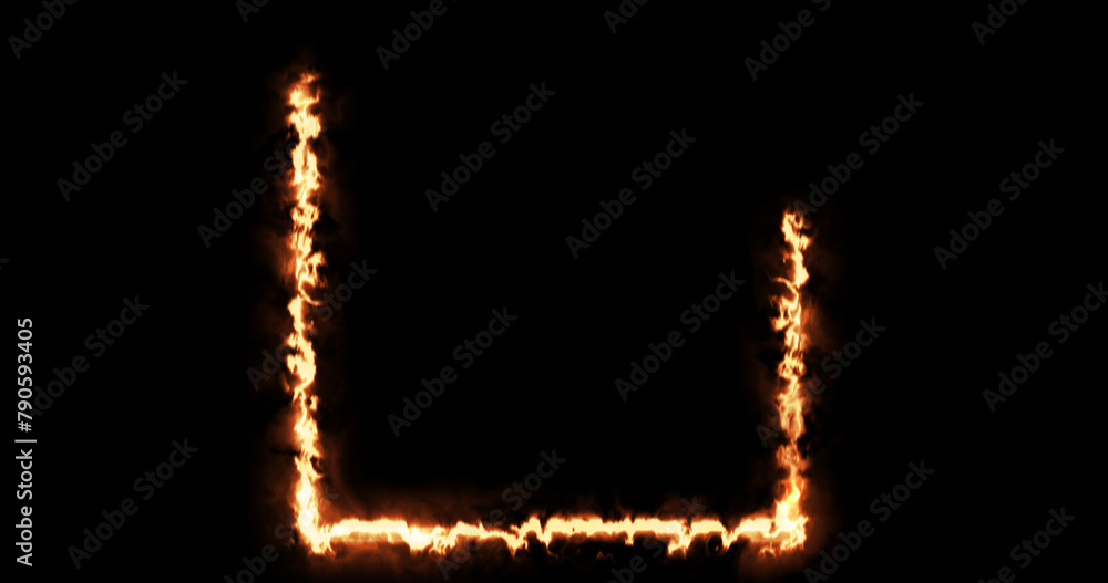 Burning square frame on black background. Placeholder overlay effect ...