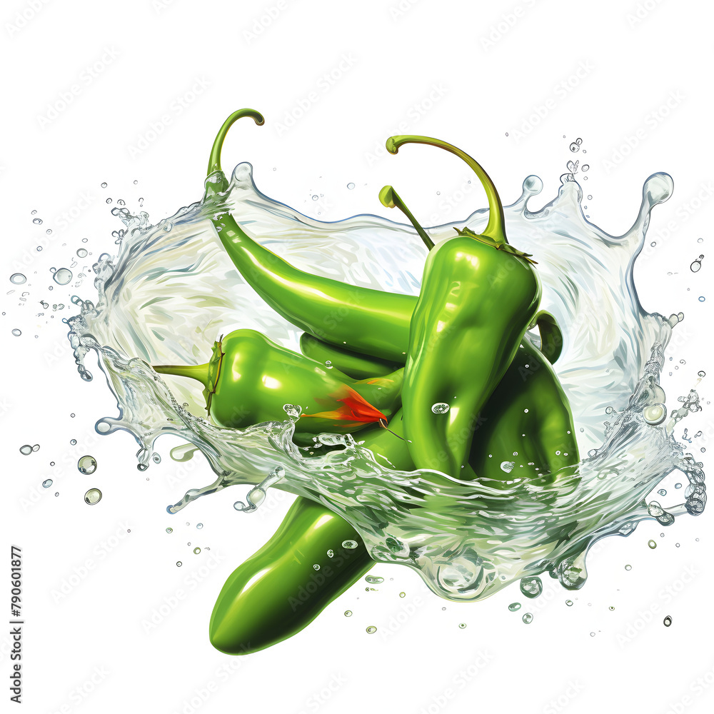 chili floating in water, Top view, vegetable, watercolor illustration ...