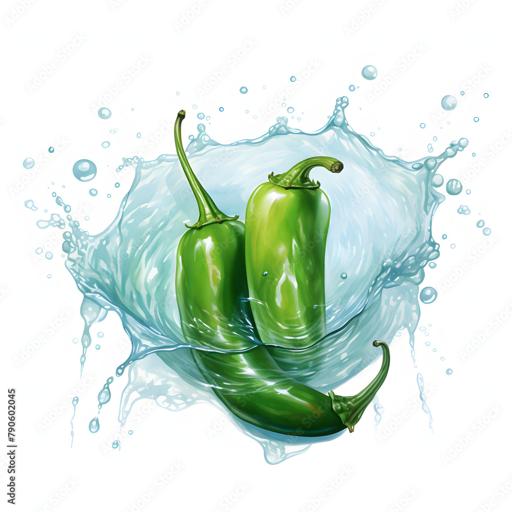 chili floating in water, Top view, vegetable, watercolor illustration ...