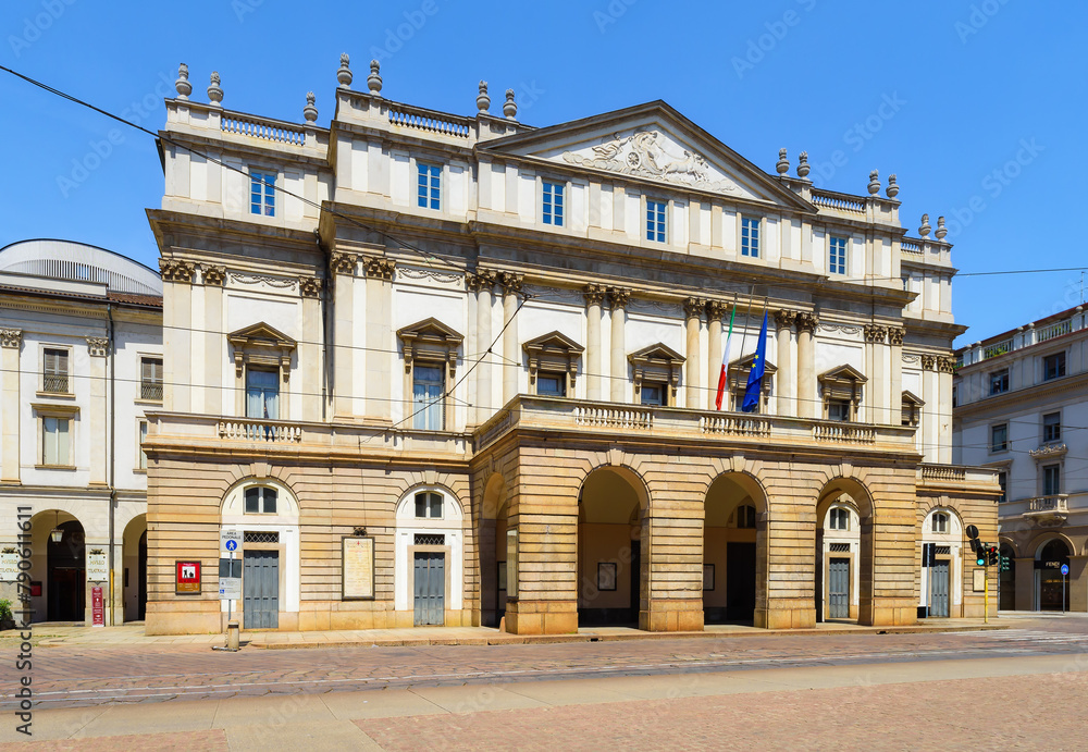 Milan, Italy - June 24, 2023: General view of the neoclassical facade ...