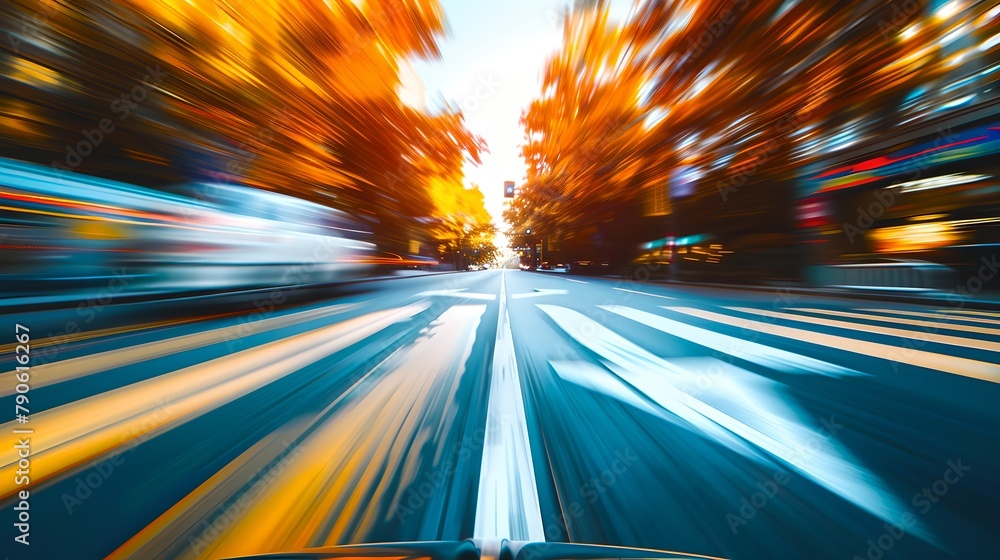 Dynamic City Street in Motion Blur, Fast Moving Cars, Urban Life Rush ...