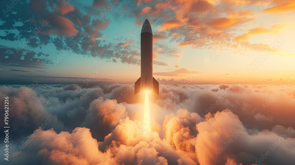 Rocket Launch from Mobile Platform. Hypersonic Missile Launch with ...