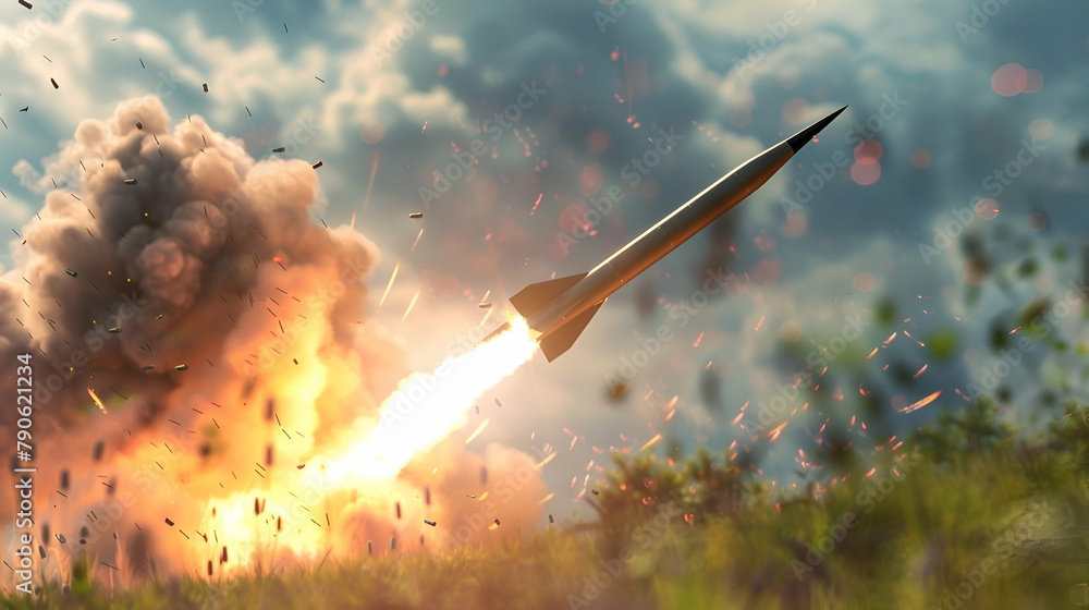 Rocket Launch from Mobile Platform. Hypersonic Missile Launch with ...