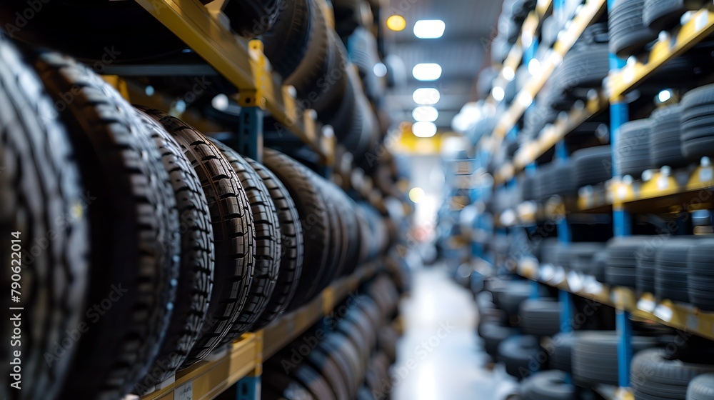 Vast Warehouse Stacked with Car Tires. Shelves of New Tires in a Tire ...