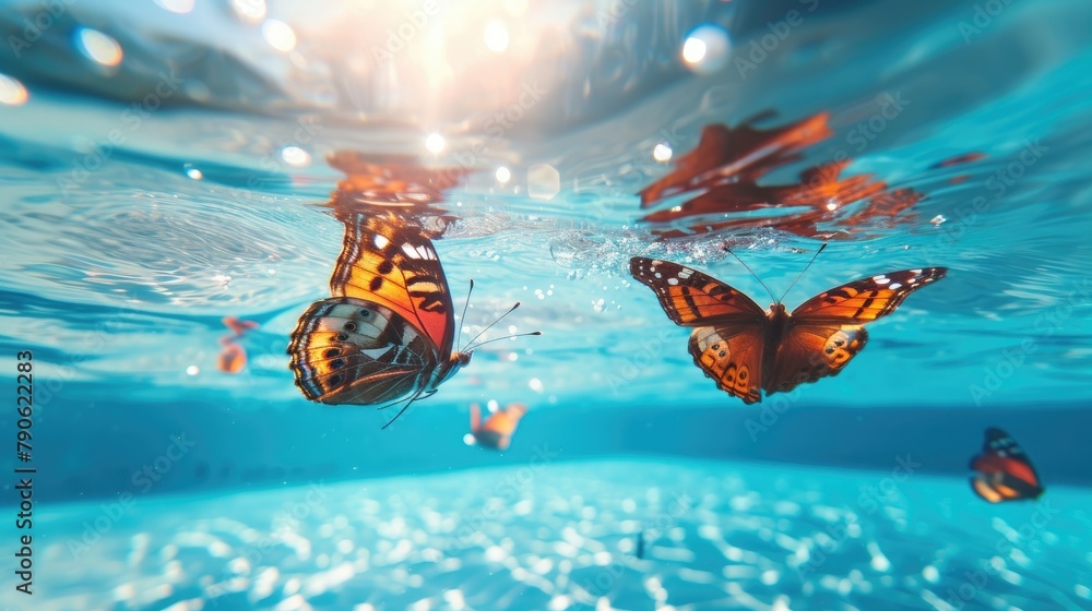 Hilarious underwater scene butterfly in pool plays deep dive action, Ai ...