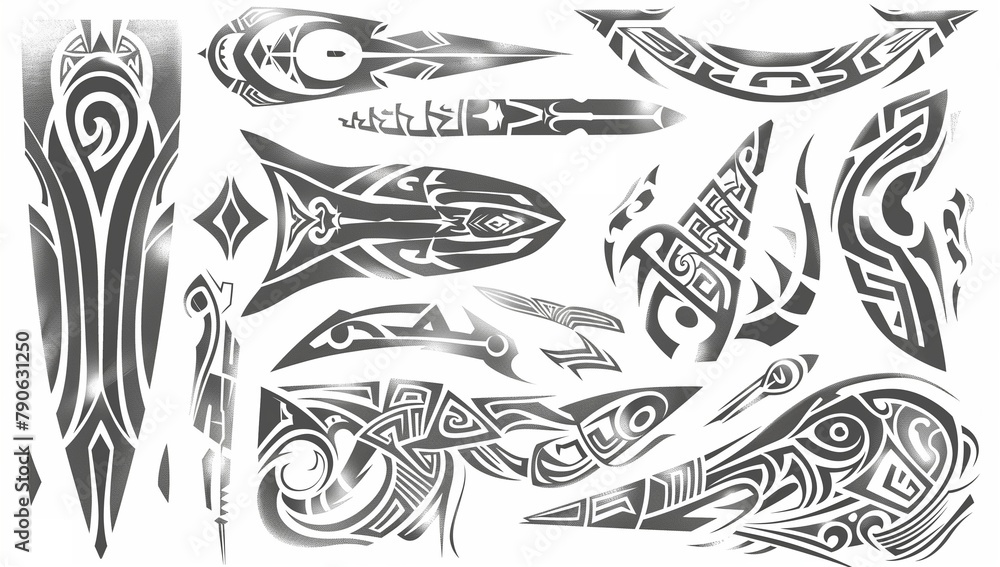 Cyberpunk tribal tattoo designs. A monochrome set of futuristic tribal ...