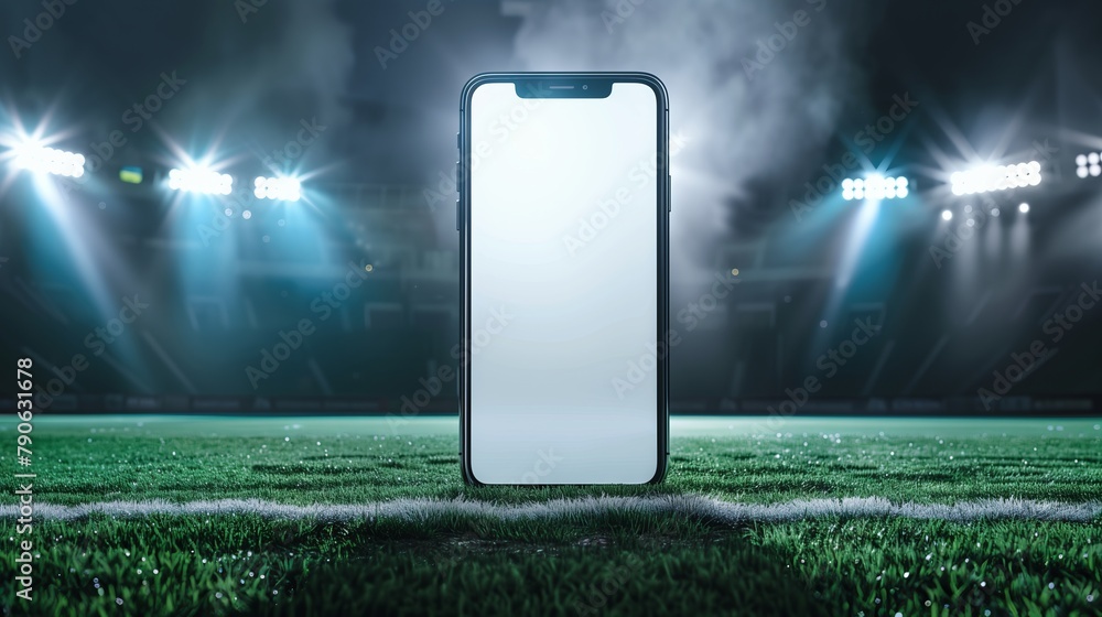 Smartphone in white screen for mock up on football stadium arena for ...