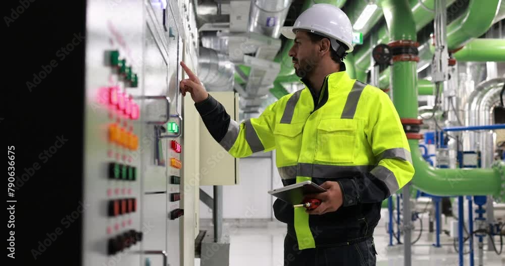 Industrial engineer or electrical engineer with PPE check control panel ...