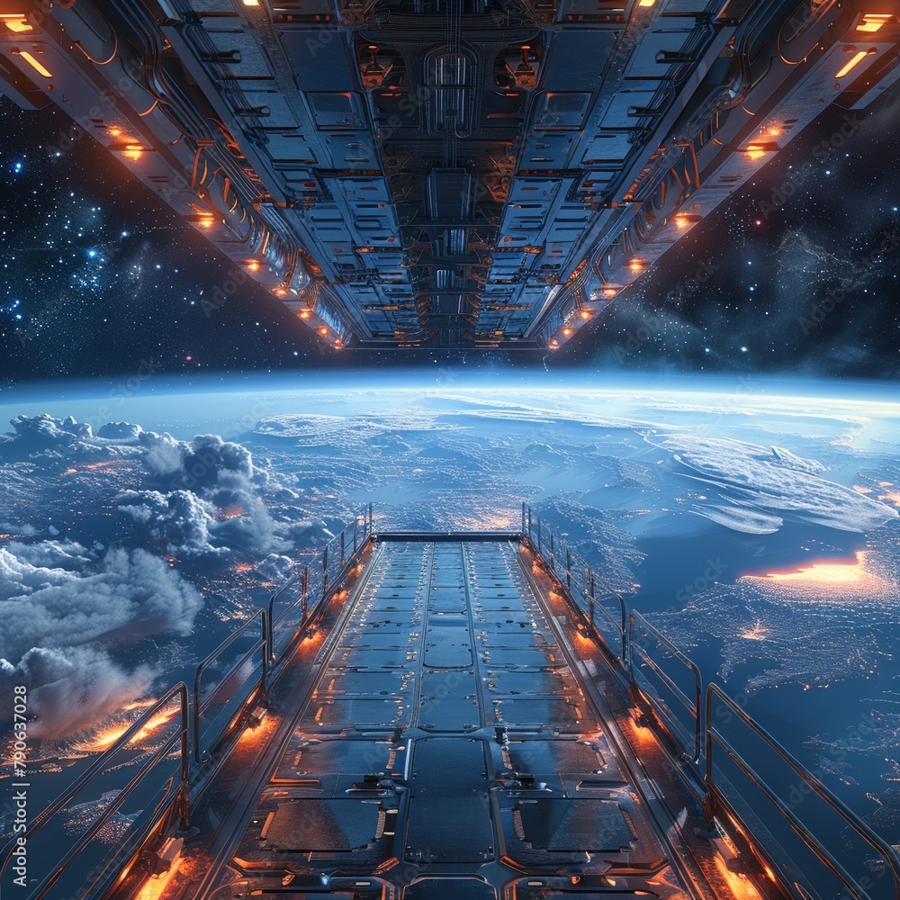 Space elevator viewing platform, breathtaking Earth views, gateway to ...