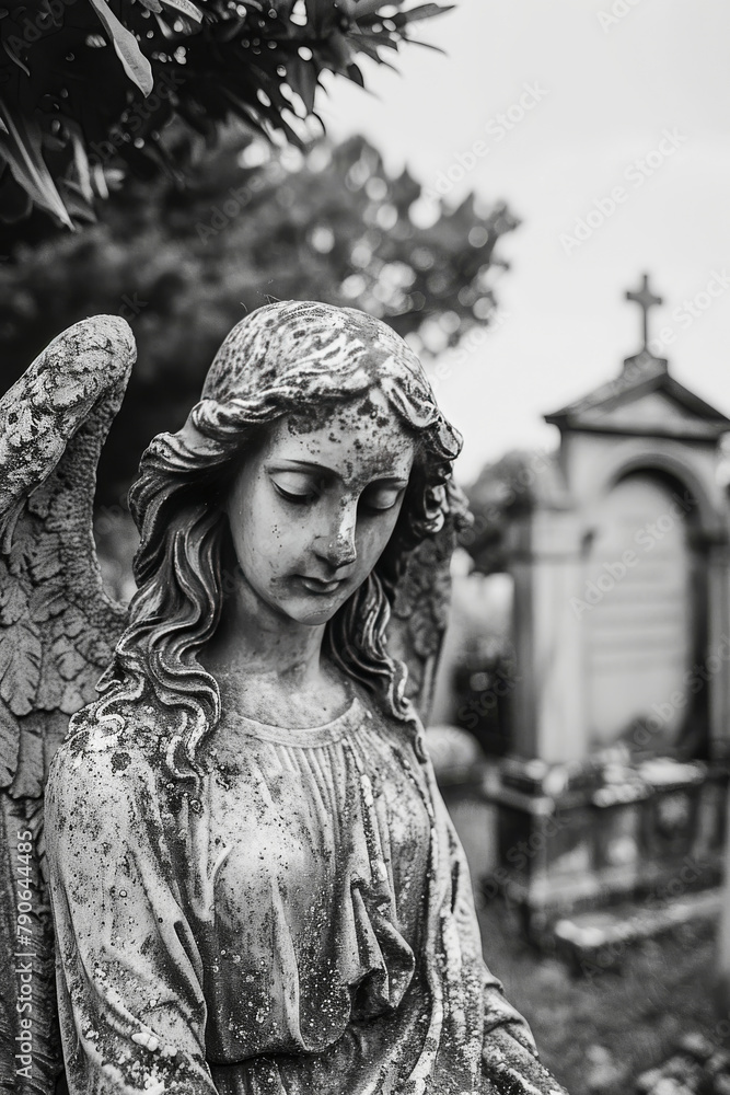 Angel Statue in a Graveyard. Generated Image. A digital rendering of a ...