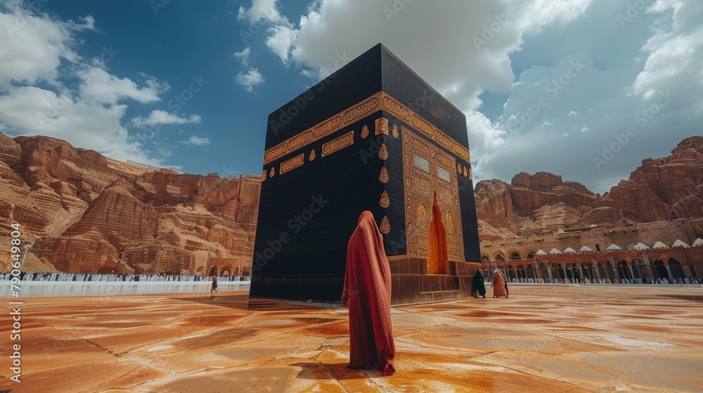 Mecca in kaaba with the black cube and white cloud background Stock ...
