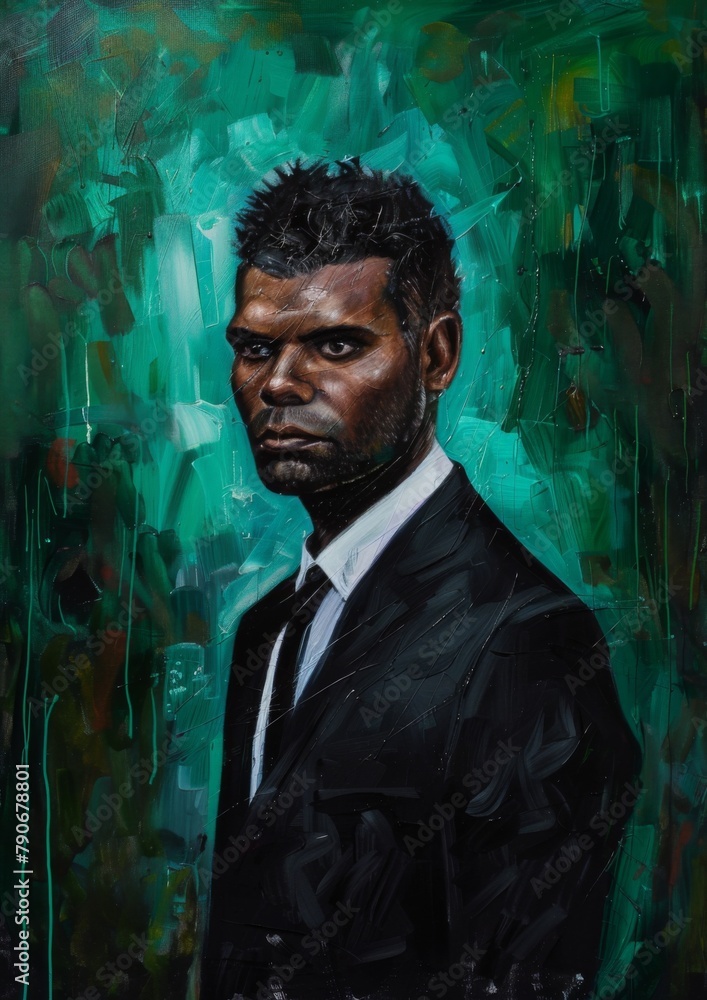 A debonair half-body portrait of an Australian Aboriginal man in a ...