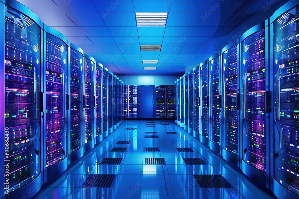 Server racks in computer network security server room data center ...