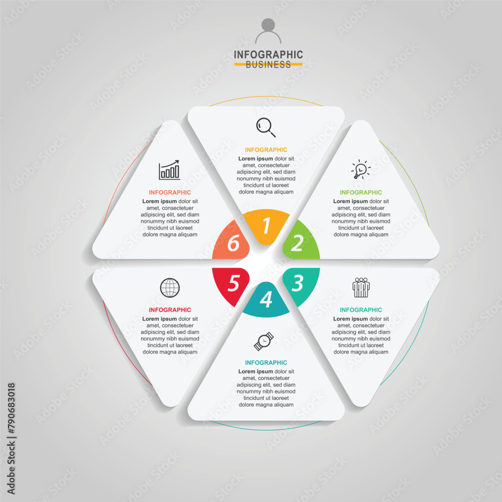 Vector round infographic chart templates in the form of semicircle 6 ...