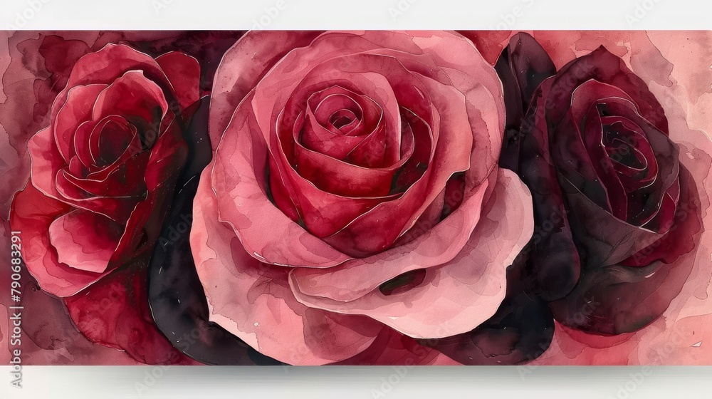 Wedding invitation modern set with pink and red roses. Design of the ...