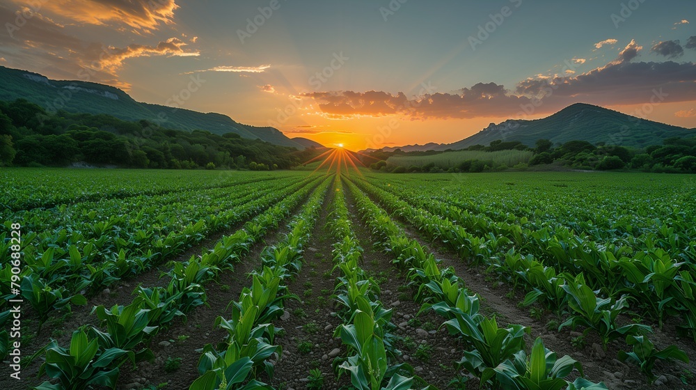 An expansive landscape with rows of Mexican street corn (Elote) fields ...