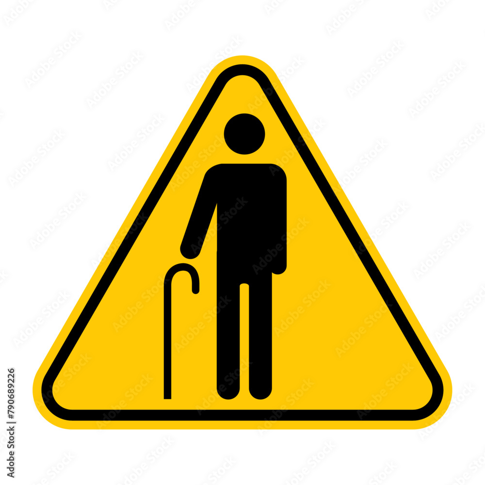 Elderly people warning sign. Vector illustration of yellow triangle ...