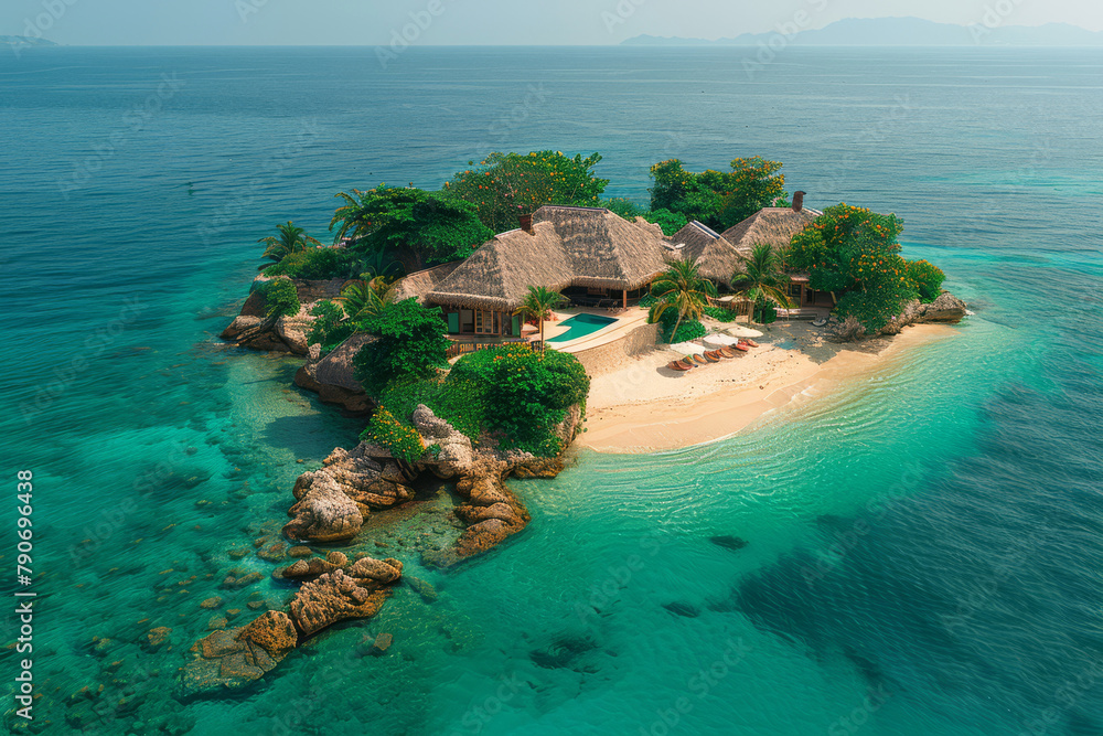 Serene private island retreat with opulent tripical villa, pristine ...