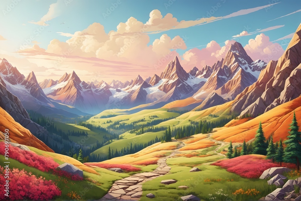 Hike Trail Through the Mountains Landscape, Mountains Hike Trail ...