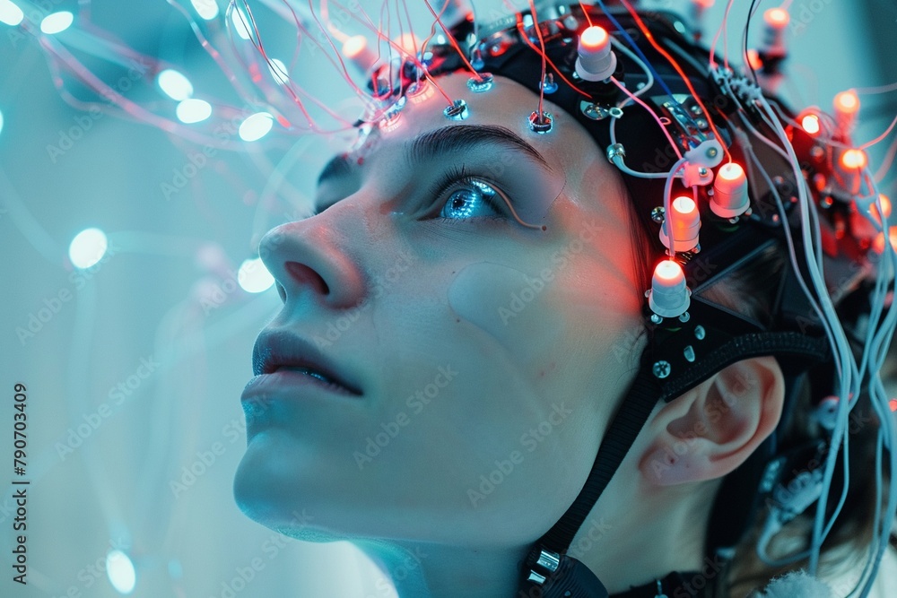 Person using brain-computer interface (BCI) technology for controlling ...