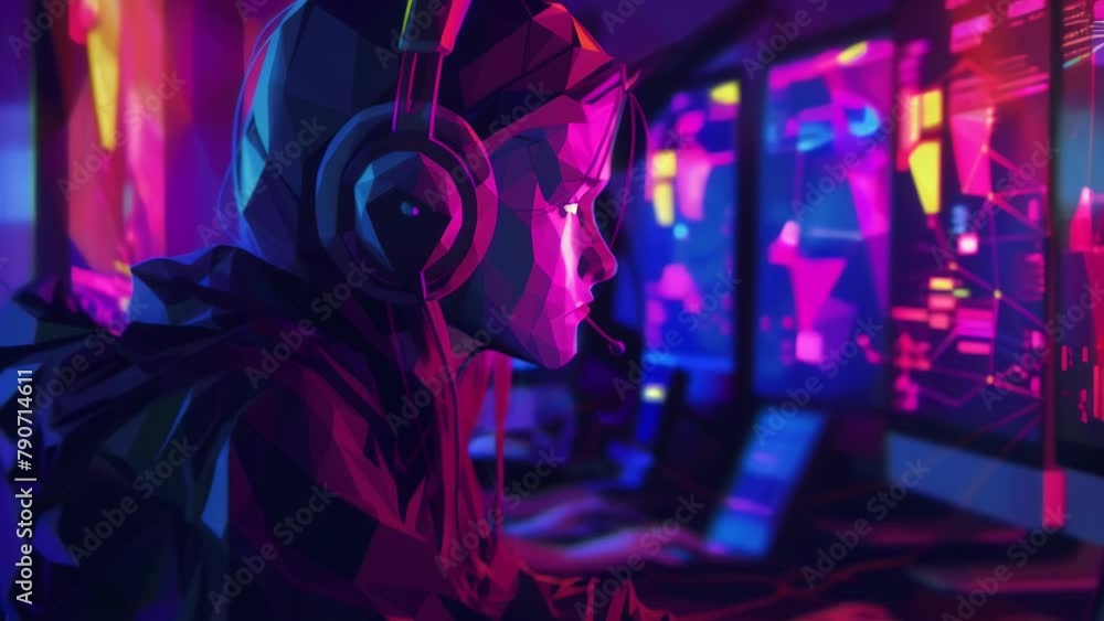 Digital Art Depicting A Late Night Programming Scene Immersed In An Atmosphere Of Focus A
