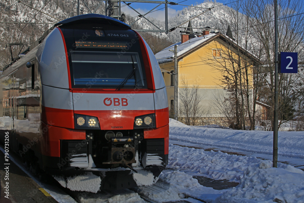 Hallstatt, Austria - Feburby 5 2019: The Austrian Federal Railway or ...