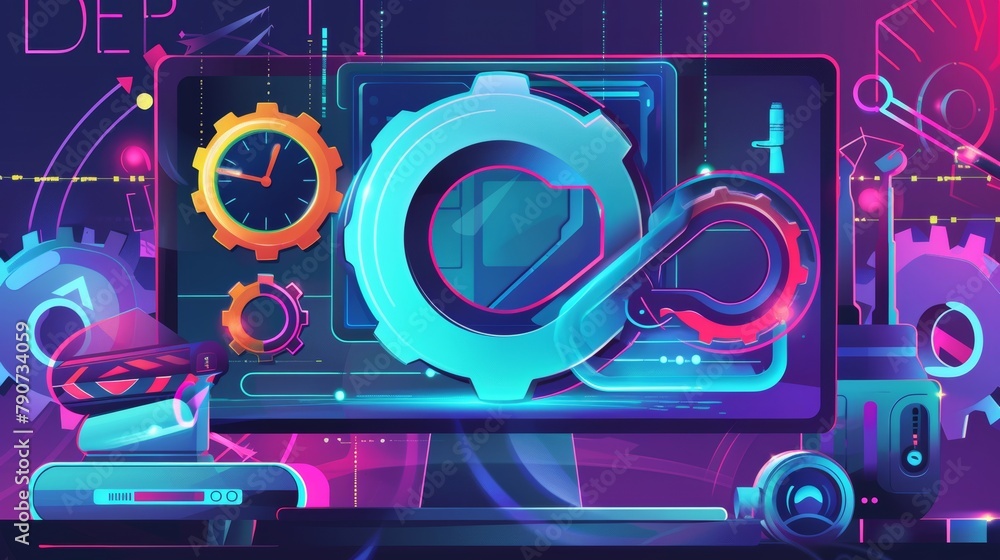 Concept of development operations. Modern landing page with cartoon ...