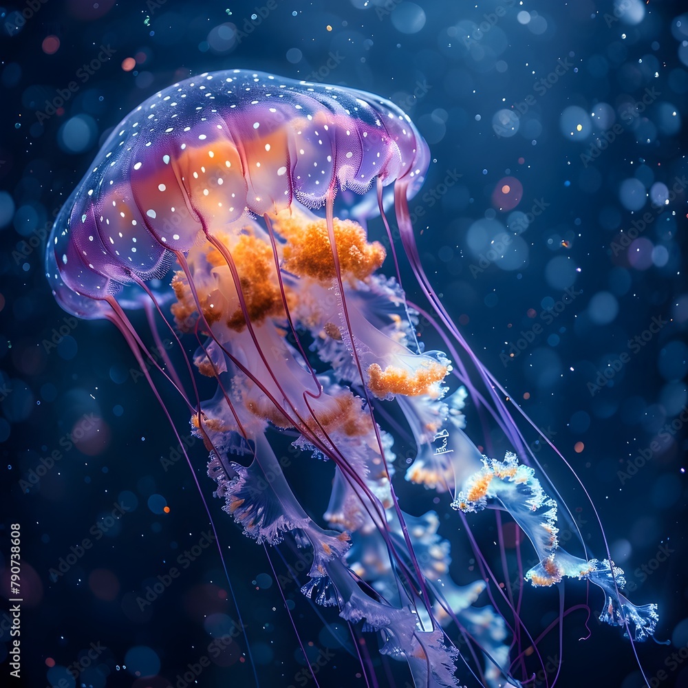 Bioluminescent Jellyfish Pulsating in the Inky Depths of the Ocean ...