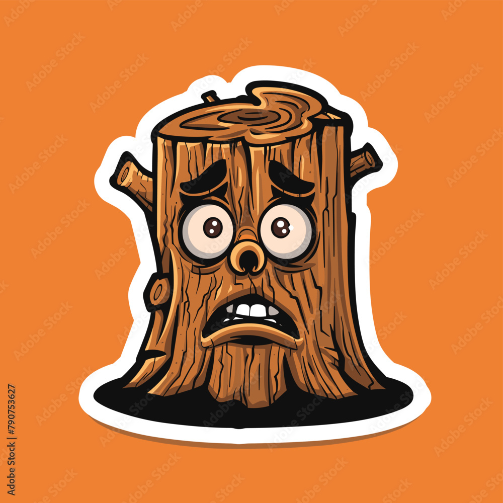 Wood tree stump with face cartoon character sticker vector illustration ...