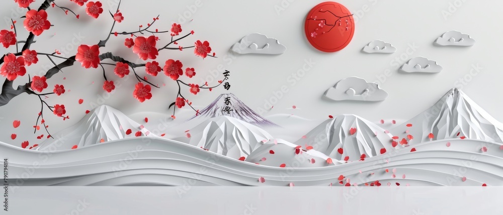 Modern Chinese template with Japanese pattern modern. Sun and moon with ...