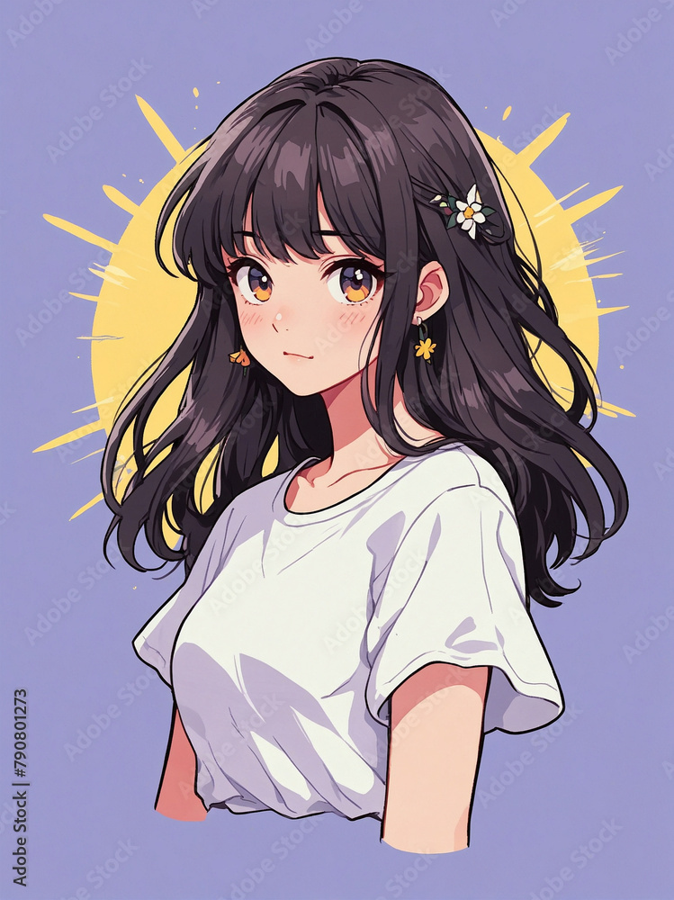 Anime Girl with Hime Cut Cartoon Illustration Stock Illustration ...