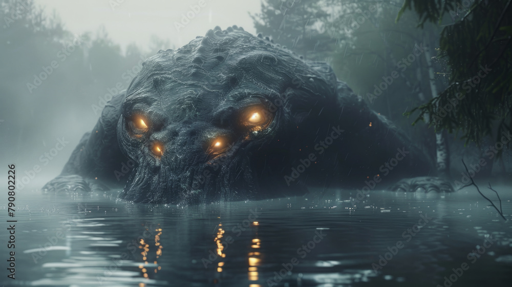 The terrifying Beast of the Abyss rises with glowing eyes from the ...