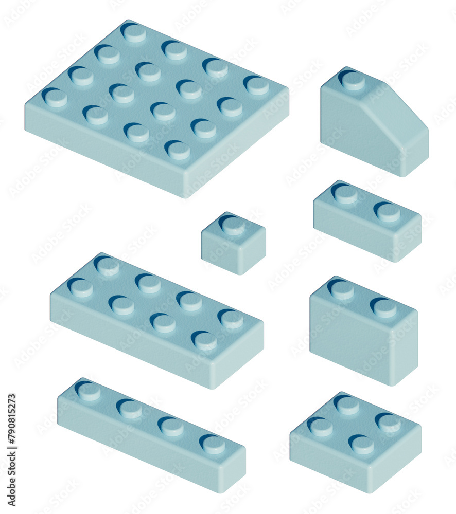Collection of isometric brick block toys 3d vector, line art building ...