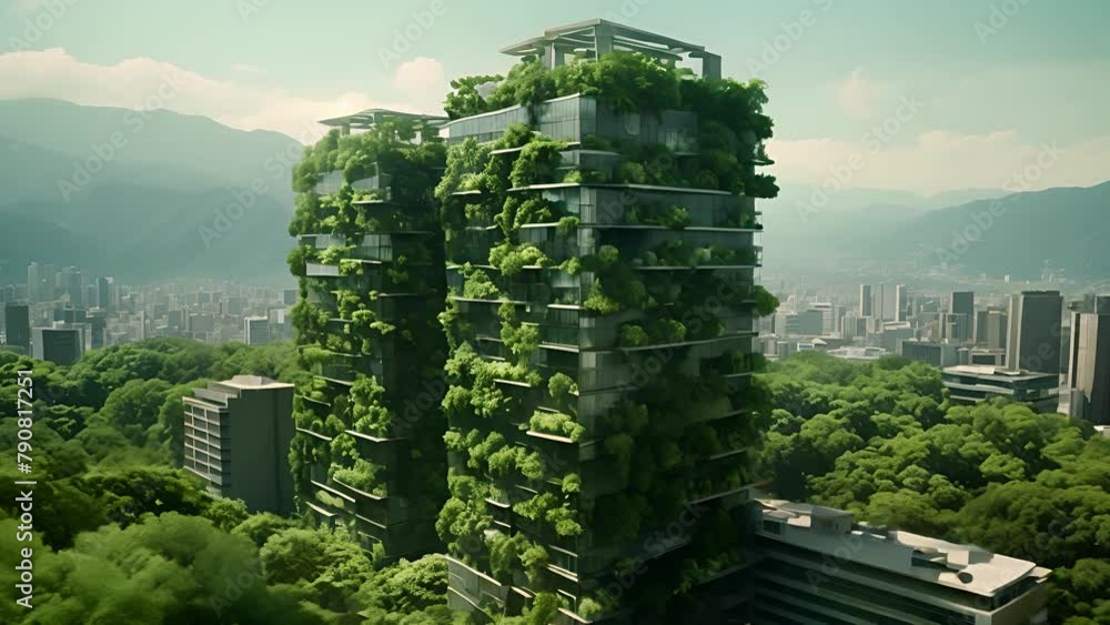 Modern minimalist eco friendly building with large windows, full of ...