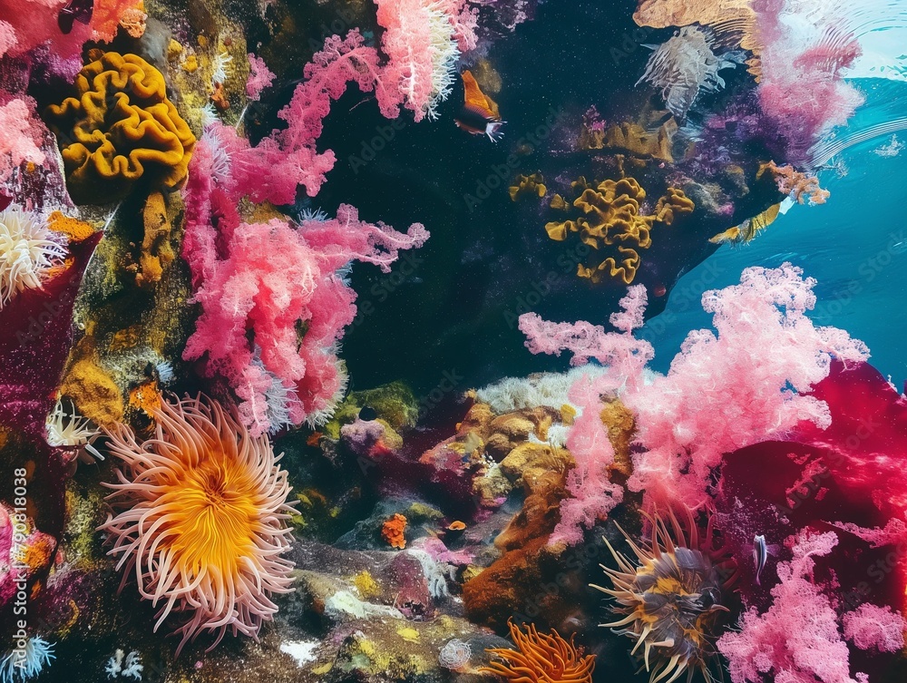 reef with colorful living organisms,magical beauty of a coral reef with ...