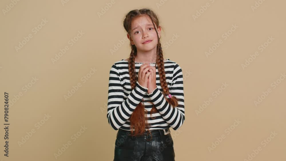 Need some more, please give me. Young preteen child girl kid showing a ...