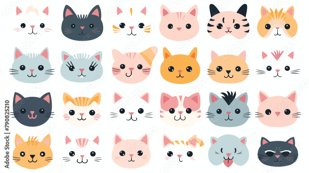 Cats heads faces emoticons vector illustration set. Stock Vector ...