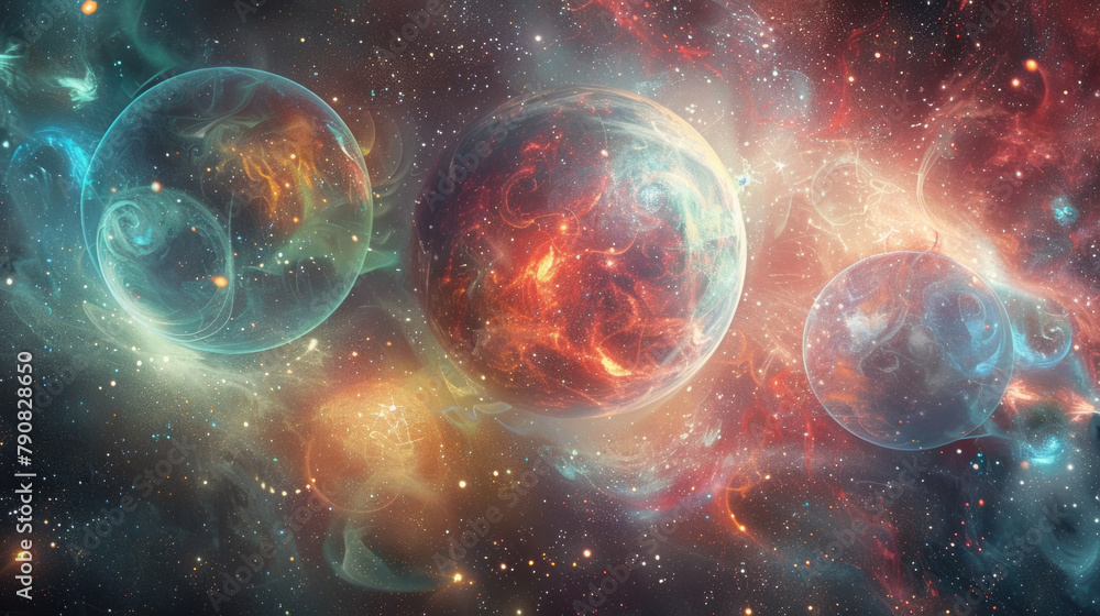 Planets of various sizes and colors float in space, showcasing the ...
