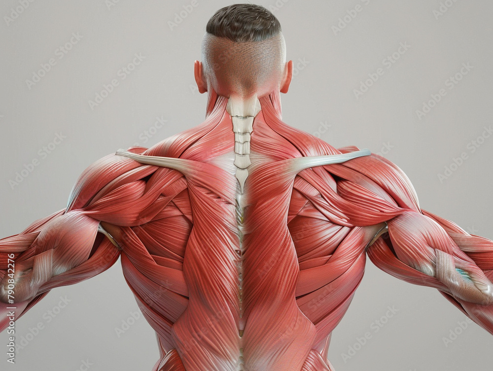 3D model of a construction worker's back, showing muscles strained ...