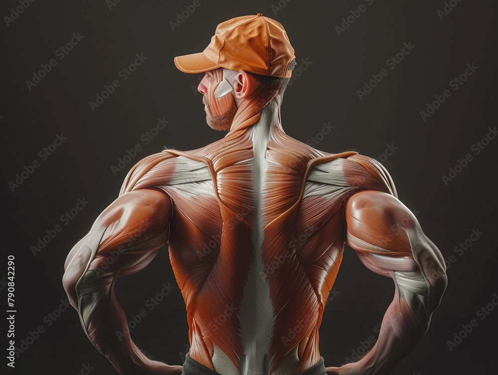 3D model of a construction worker's back, showing muscles strained ...