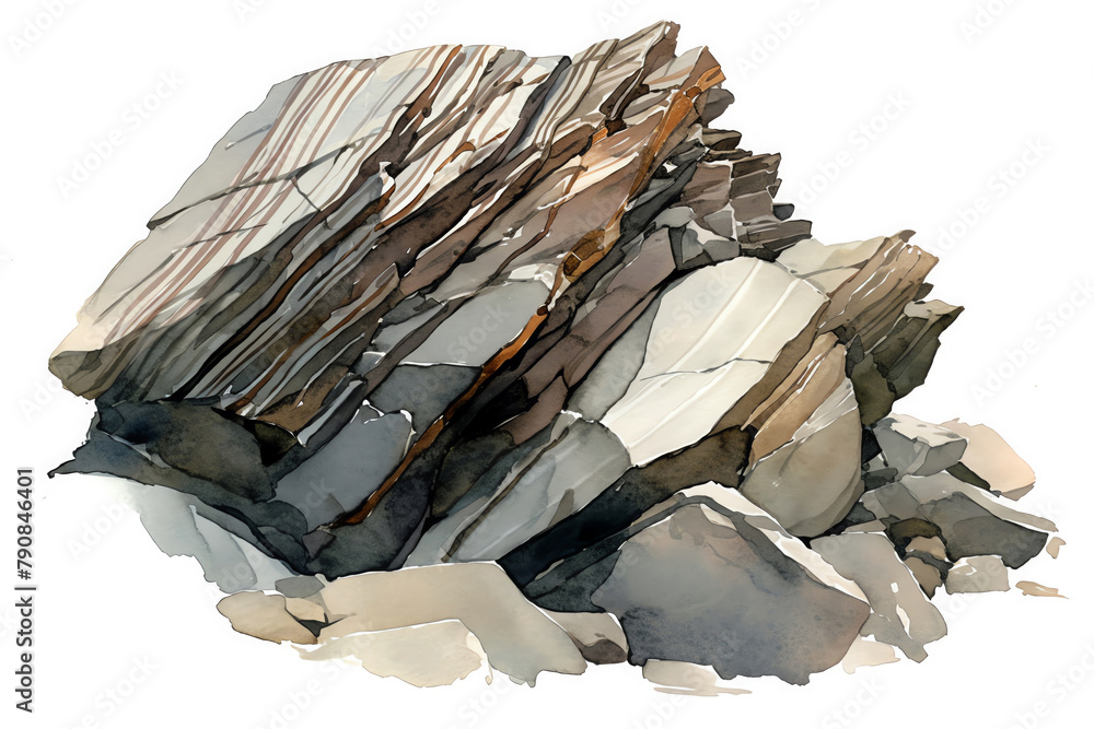 A dynamic sketch of a gneiss rock with distinct banding, the flow of ...