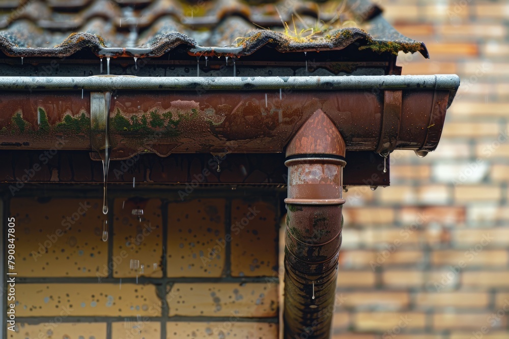 ภาพประกอบสต็อก Side View of Gutter Downspout: Effective Rainwater ...