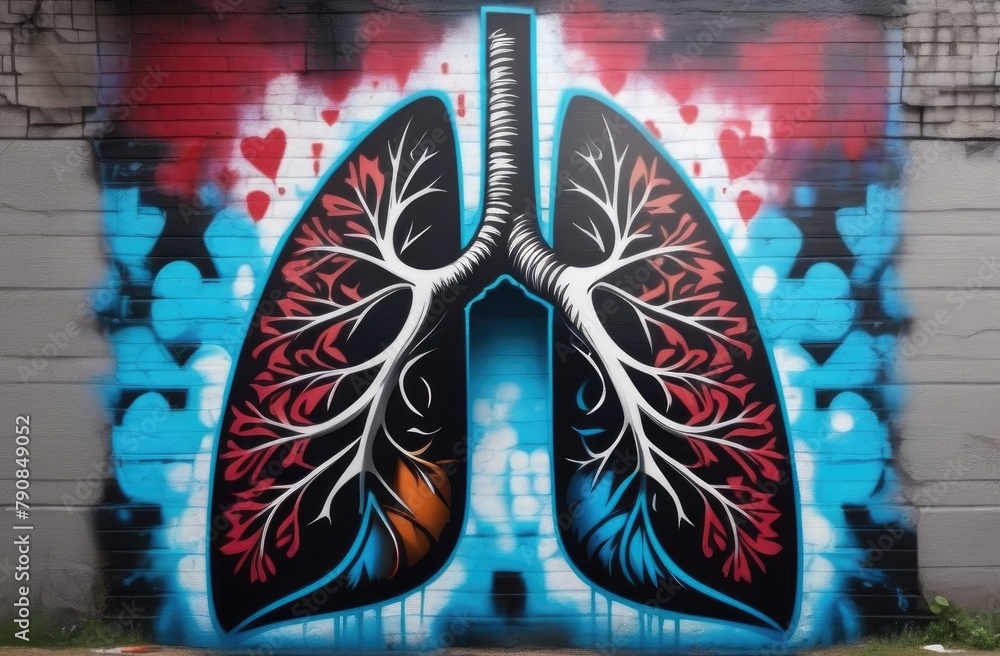 Human lung in graffiti style,abstract lung on wall close-up,TB and ...